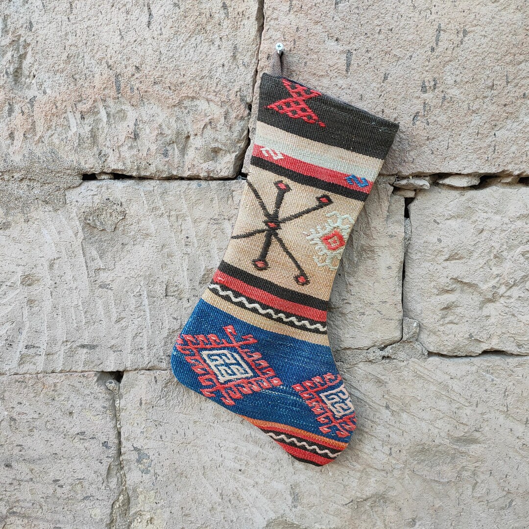 Vintage Rug Stocking, Turkish Handmade Kilim Stocking, Christmas Rug ...