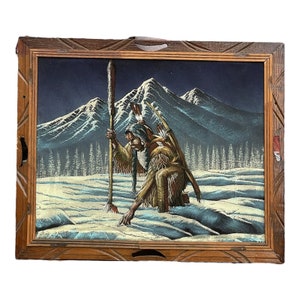 Native American Tracking Velvet Painting by Ernesto Sanchez 23x19 Snow ...