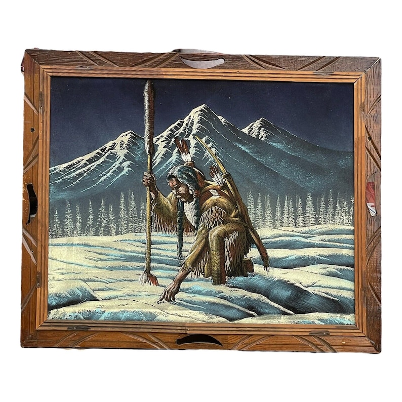 Native American Tracking Velvet Painting by Ernesto Sanchez 23x19 Snow ...