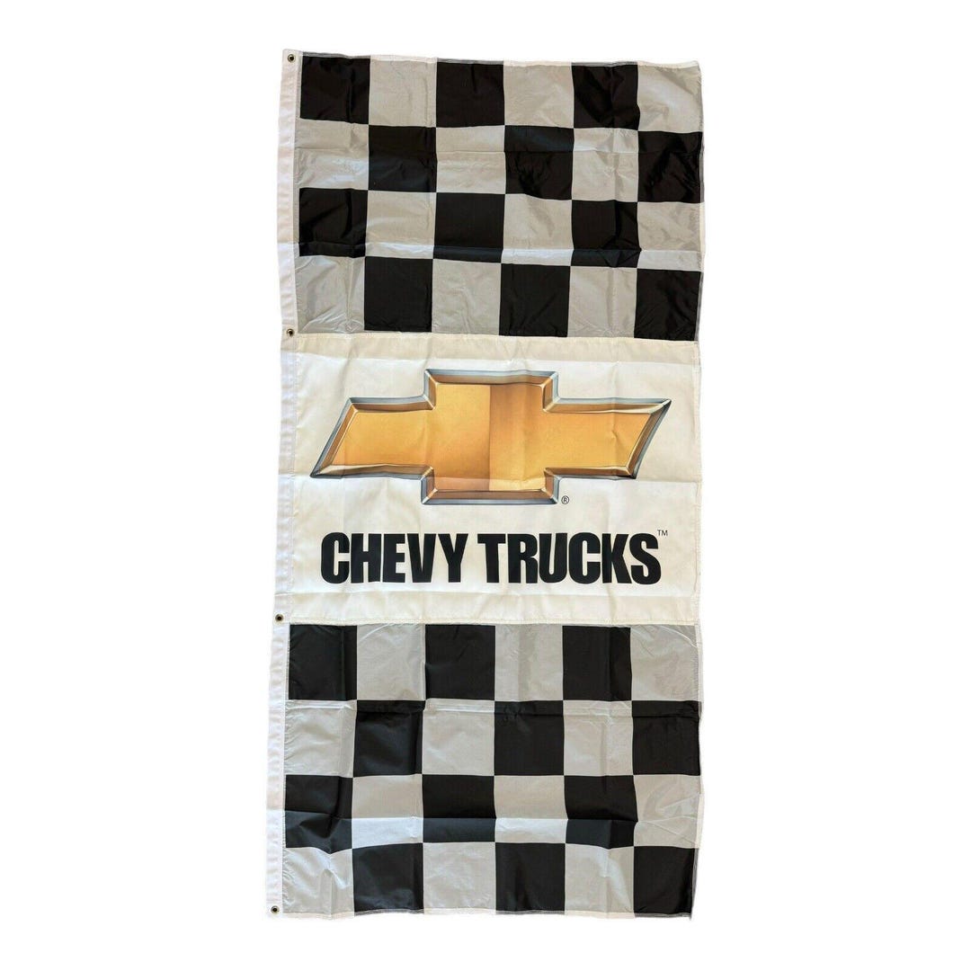 Chevy Trucks Checkered Flag Dealer Pole Banner Licensed With Nylon Ties ...