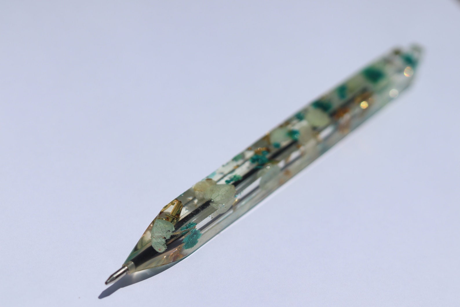 Pluma personalizada Pluma de resina con flores oro brillo | Etsy