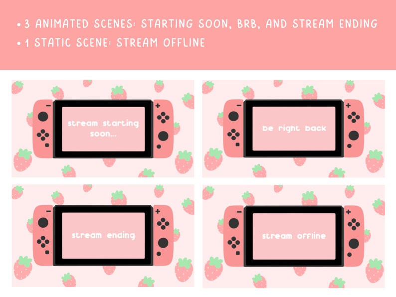 Animated Strawberry Switch Twitch Scenes Pack - Stream Starting, Be ...