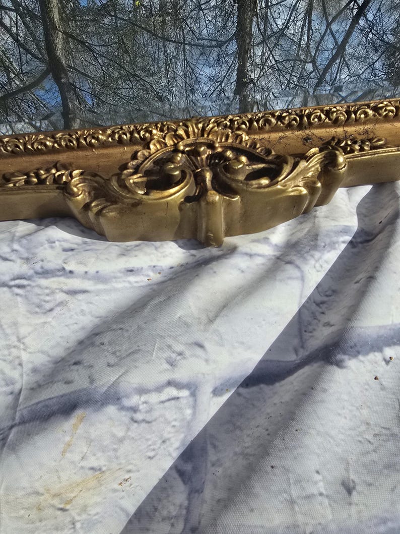 Vertical Large Golden Ornate Wall Mirror. Vintage Antique Mid Century ...