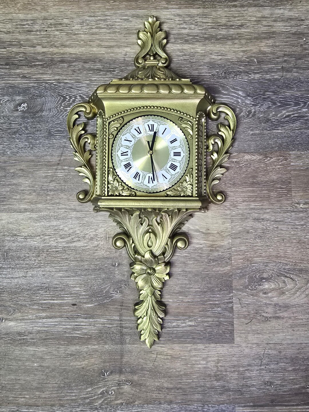 Vintage Filigree Wall Clock, Burwood, Roman Numerals, Fancy Swirl, Gold ...