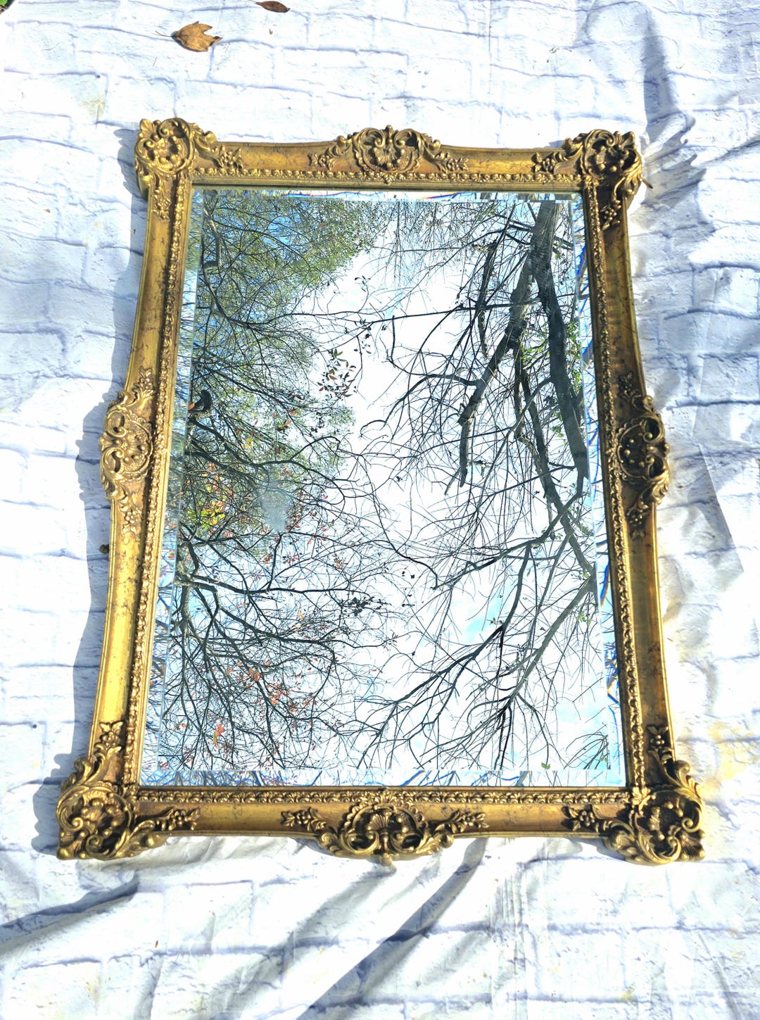 Vertical Large Golden Ornate Wall Mirror. Vintage Antique Mid Century ...