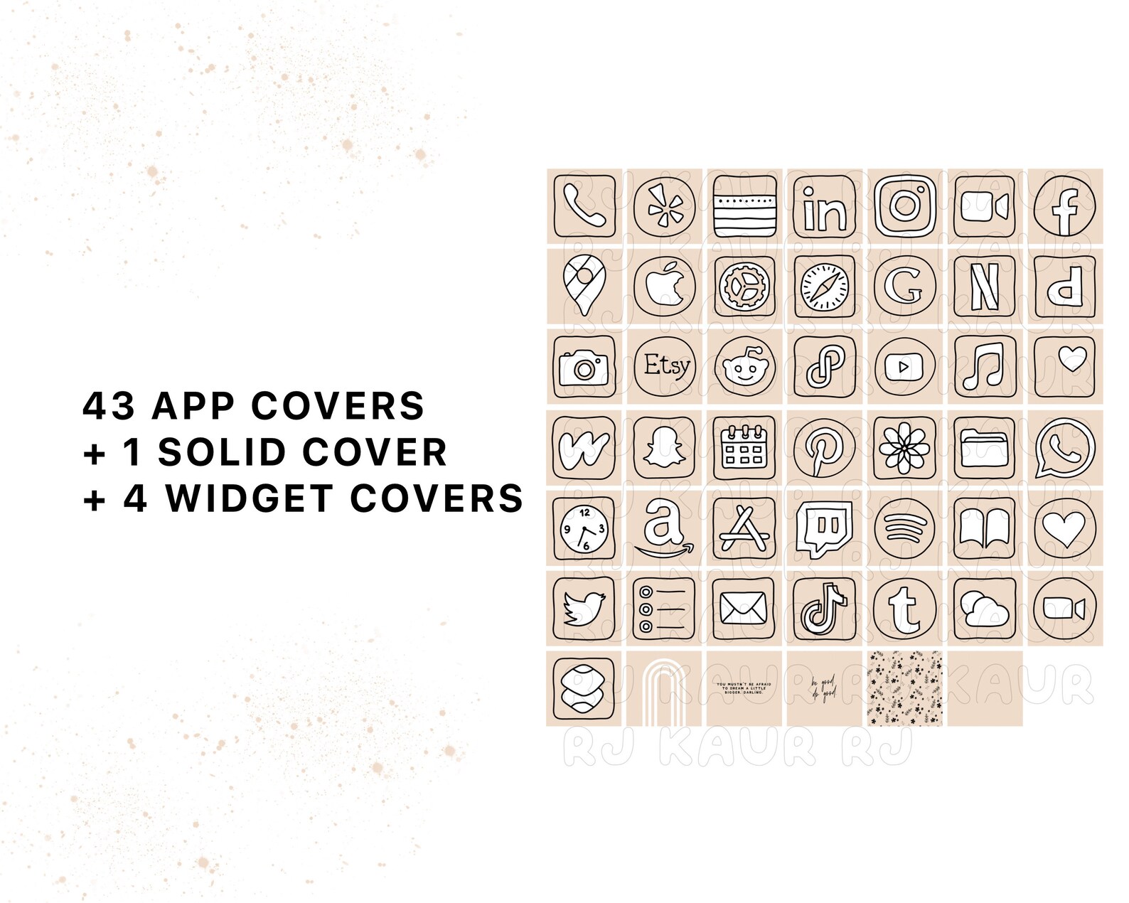Beige Doodle Ios 14 App Icons | Ios14 Widget Photos | Widgetsmith ...