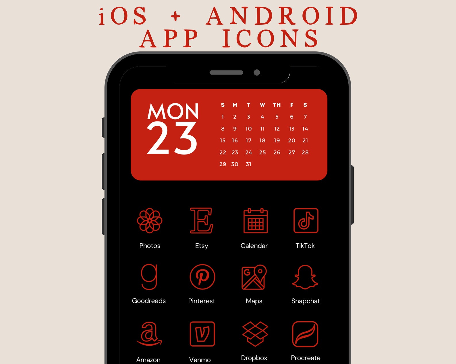 Red & Black Ios/android App Icons Ios14 Widget Photos Ios - Etsy