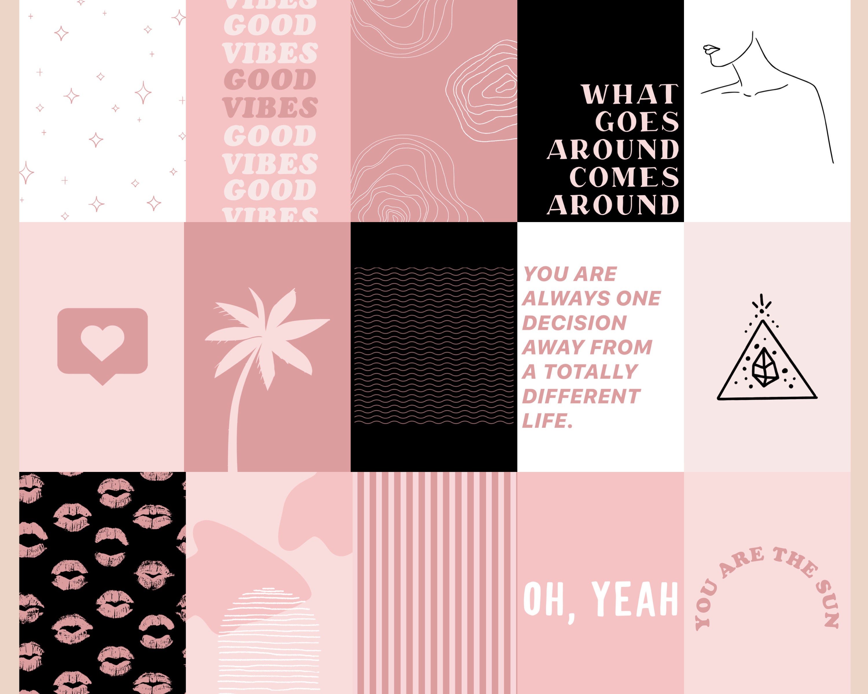 Good Vibes Collage Kit in Pink/black 40 Handmade Images | Etsy