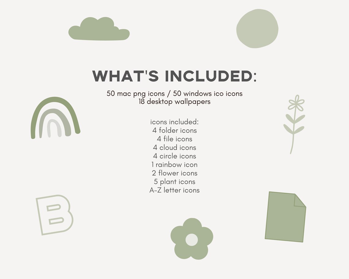 Sage Green Desktop Folder Icons + Wallpapers | Aesthetic Organizing ...