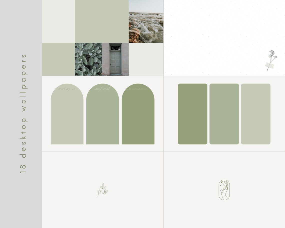 Sage Green Desktop Folder Icons + Wallpapers | Aesthetic Organizing ...