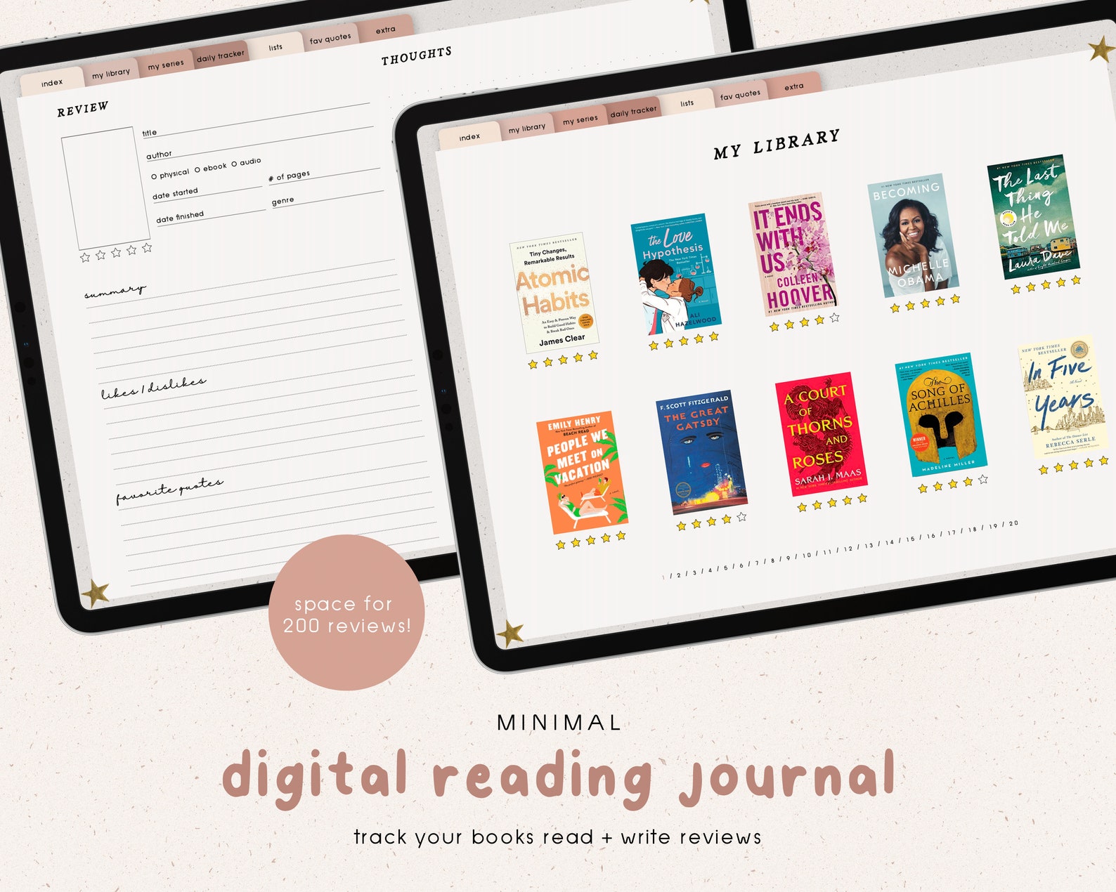 Minimal Digital Reading Journal Book Reviews Reading - Etsy