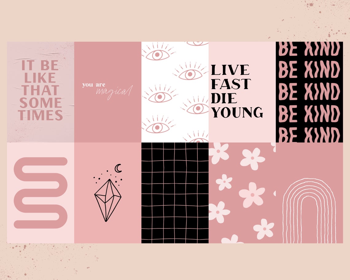 Good Vibes Collage Kit in Pink/black 40 Handmade Images | Etsy
