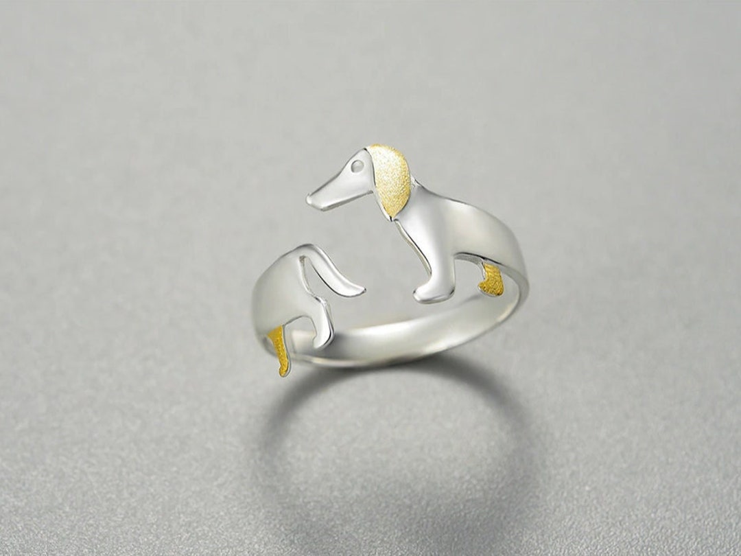 Adjustable Dachshund Dog Ring 18K Gold Plated .925 Sterling Silver Band ...