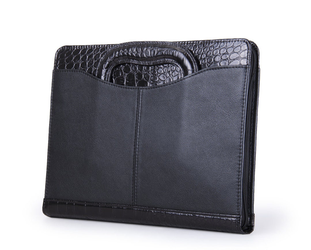 Deluxe Leather Portfolio With Handles and Crocodile-patterned Trim, for ...