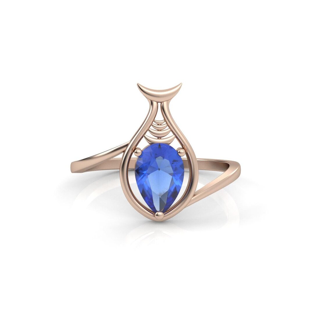 14K Gold Tanzanite Sea Wave Ring Stacking Ring Blue Fish Engagement ...