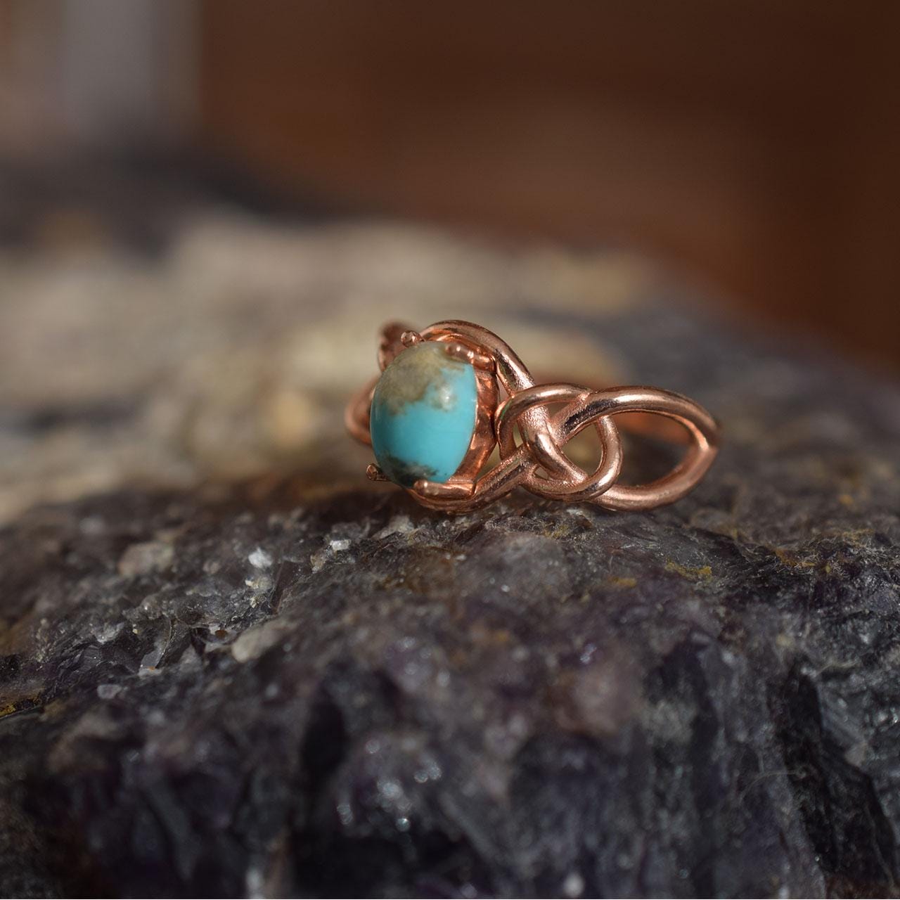 14K Gold Turquoise Celtic Knot Engagement Ring , Irish Ring , Trinity ...
