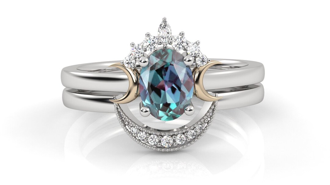 Alexandrite Moon Ring, Triple Goddess Ring, Alexandrite Engagement Ring ...
