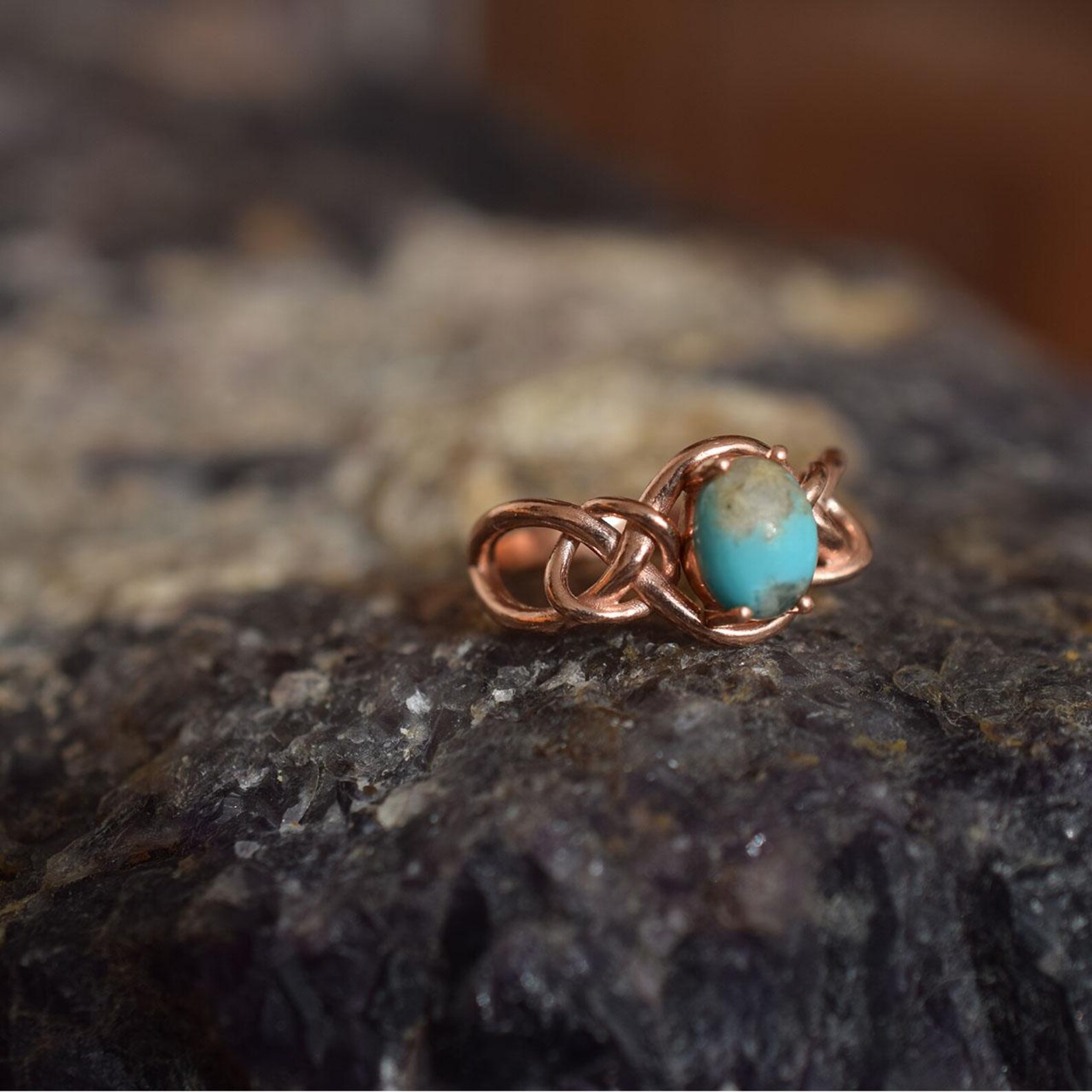 14K Gold Turquoise Celtic Knot Engagement Ring , Irish Ring , Trinity ...