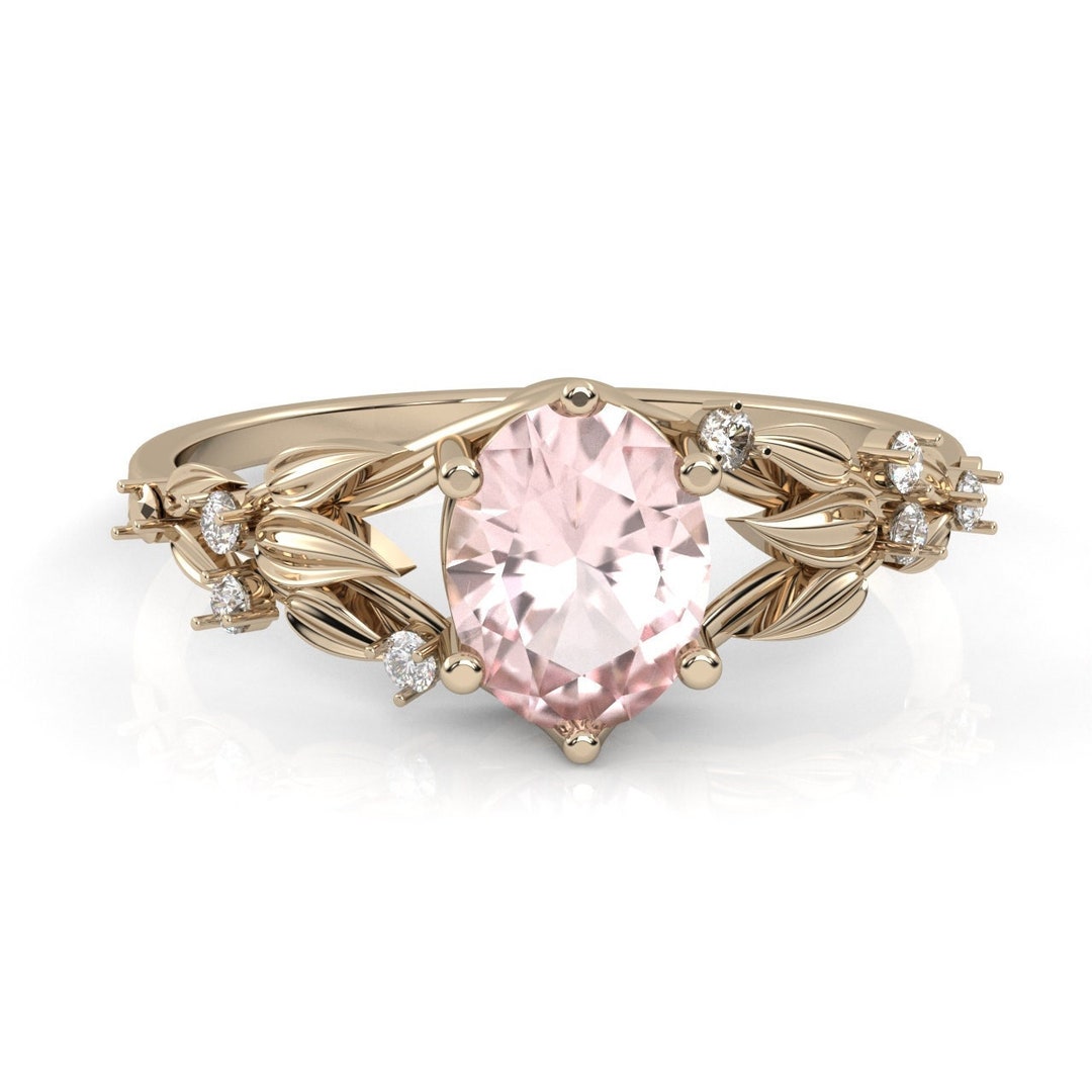 Viking Engagement Ring, Morganite Ring, Elvish Leaf Ring, Silver Fairy ...