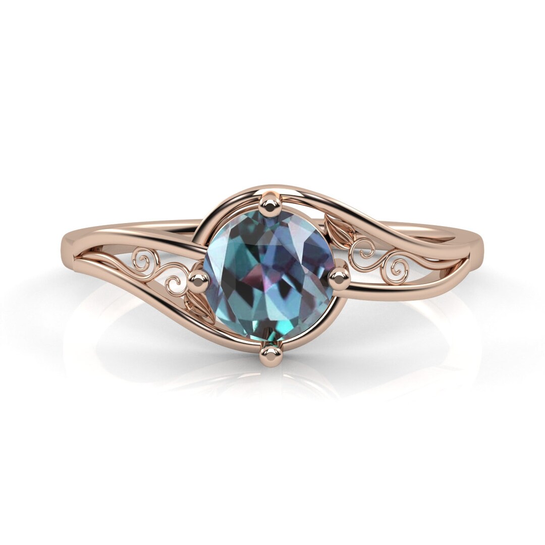 Filigree Alexandrite Engagement Ring: 14K Gold Wedding Jewelry - Etsy