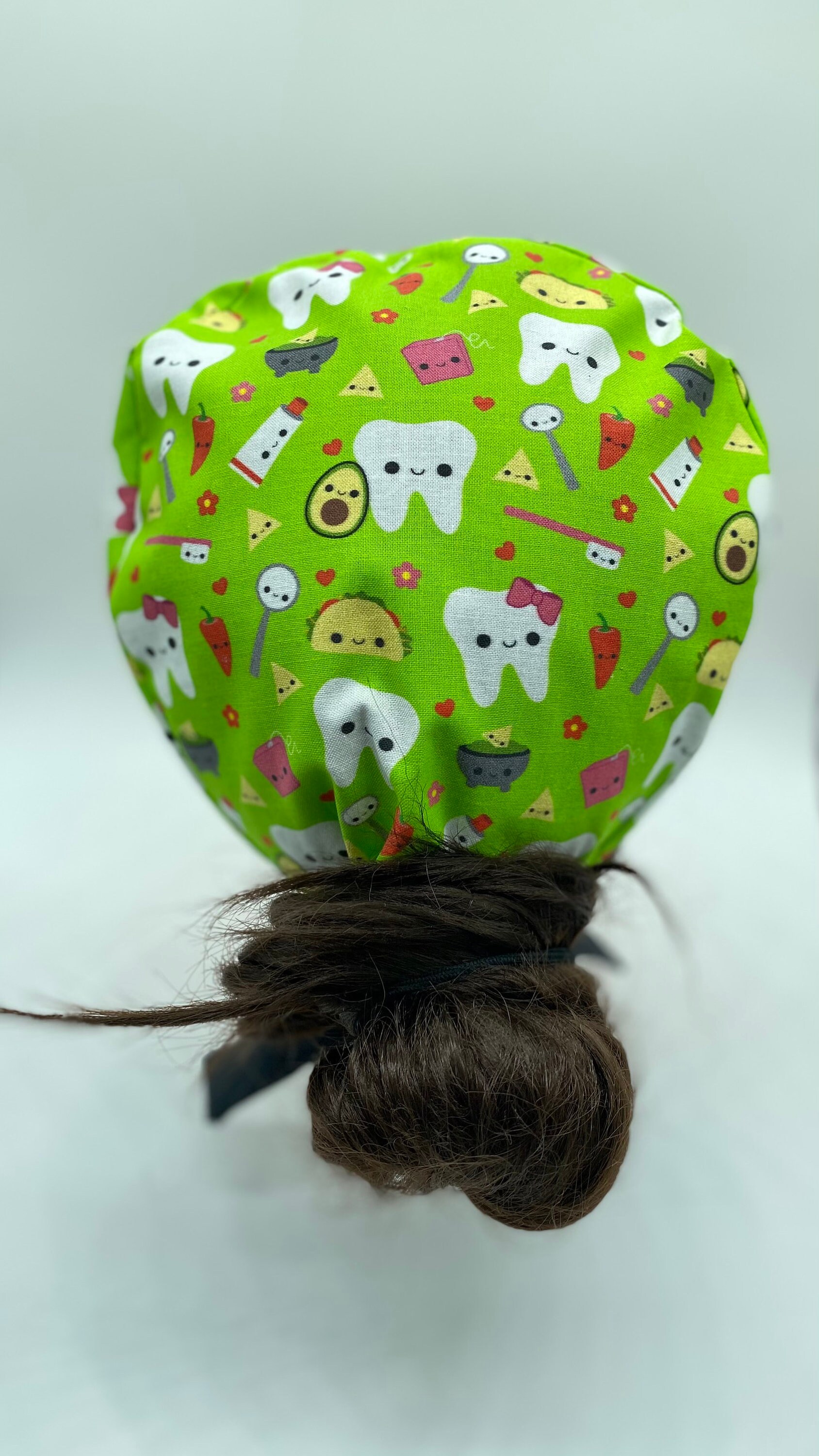personalized dental taco and teeth scrub cap with buttons, dental ...
