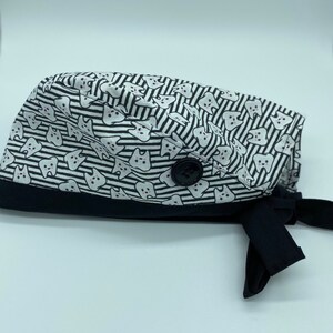 Personalized Black and White Striped Dental Scrub Cap With Buttons ...