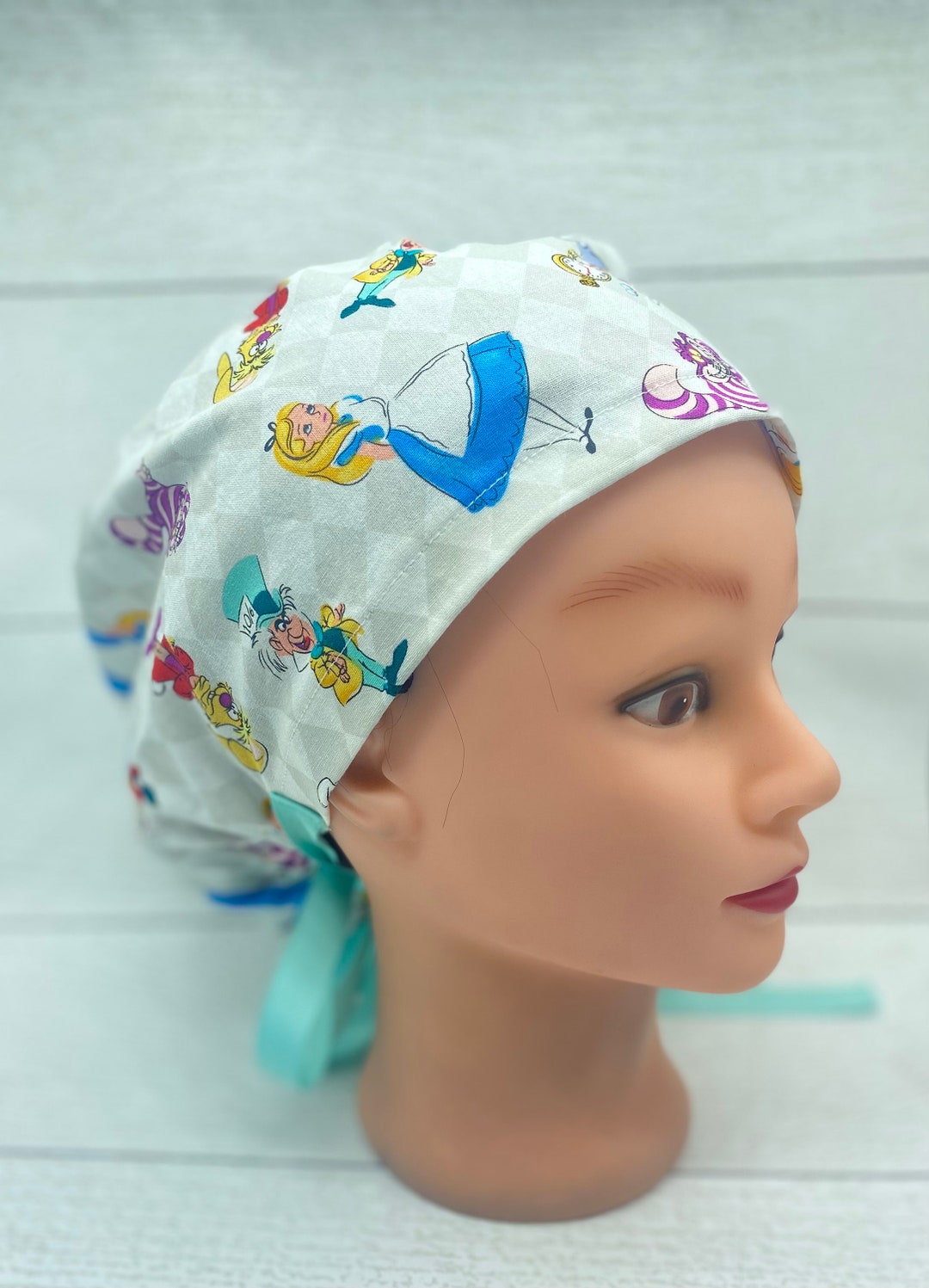 Alice in Wonderland Scrub Cap, Nurse Scrub Cap With Buttons, Euro Scrub ...