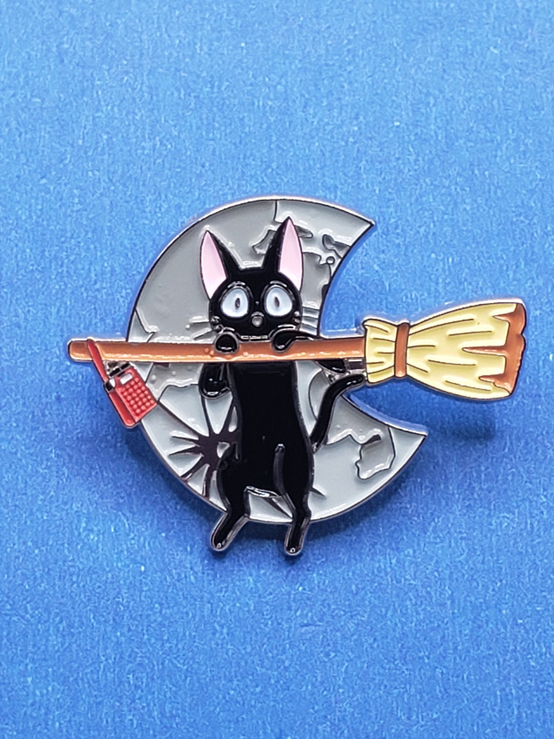 Black Cat With Moon Pin / Jiji Hanging From a Broom Stick ? - Etsy