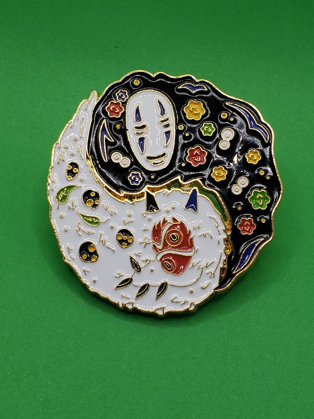 No Face & Princess Mononoke Mask Pin | Yin Yang Anime Pin - Etsy