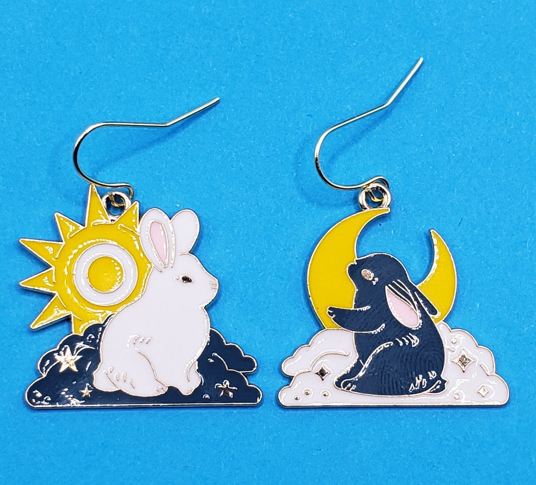 Celestial Rabbit Earrings / Yin and Yang Rabbit Earrings / Sun and Moon ...