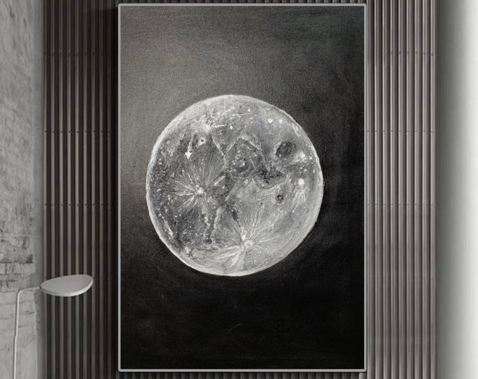 Original Textured Moon Painting, Moon Canvas, Moon Wall Art Decor, Moon ...