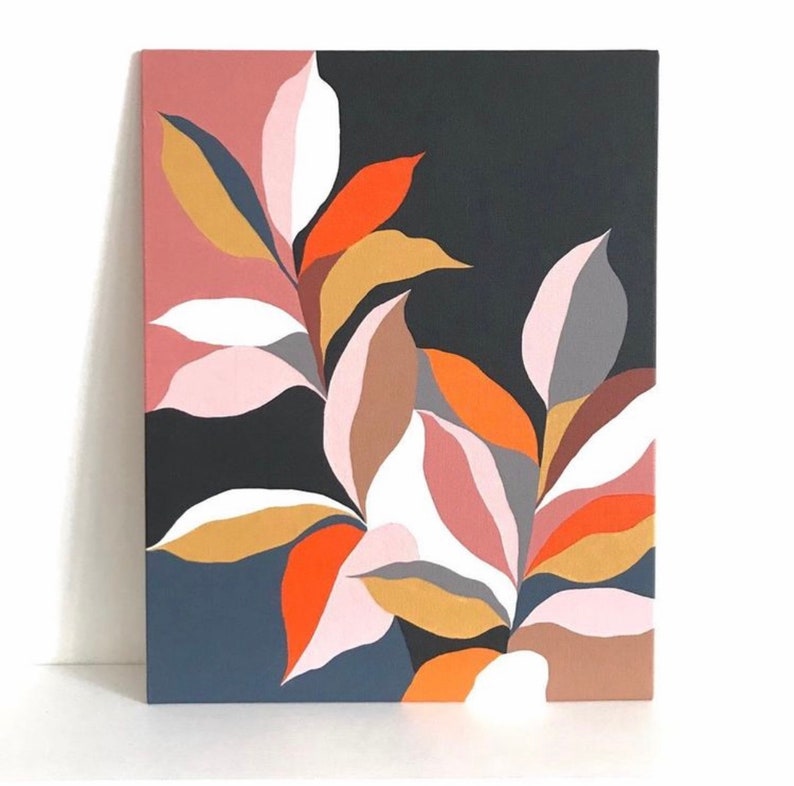 Handamde abstract minimal art painting Plant leaf art Leaves | Etsy