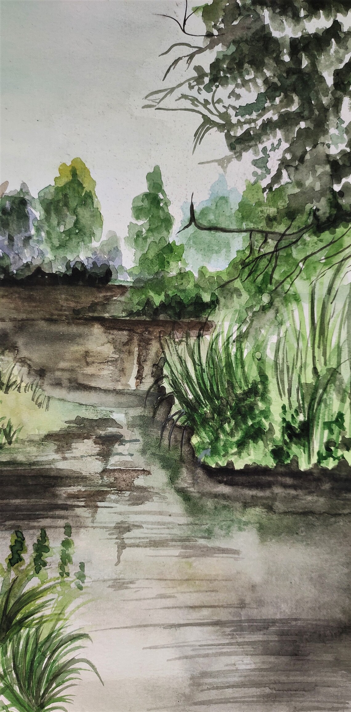 Watercolor River Landscape Painting, Watercolor Abstract Scenery - Etsy