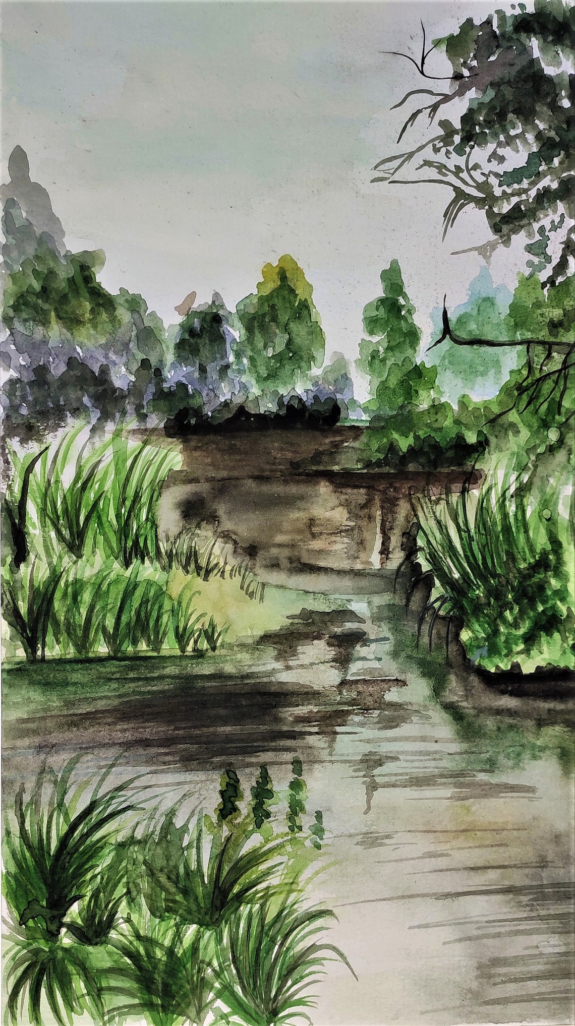 Watercolor River Landscape Painting, Watercolor Abstract Scenery - Etsy