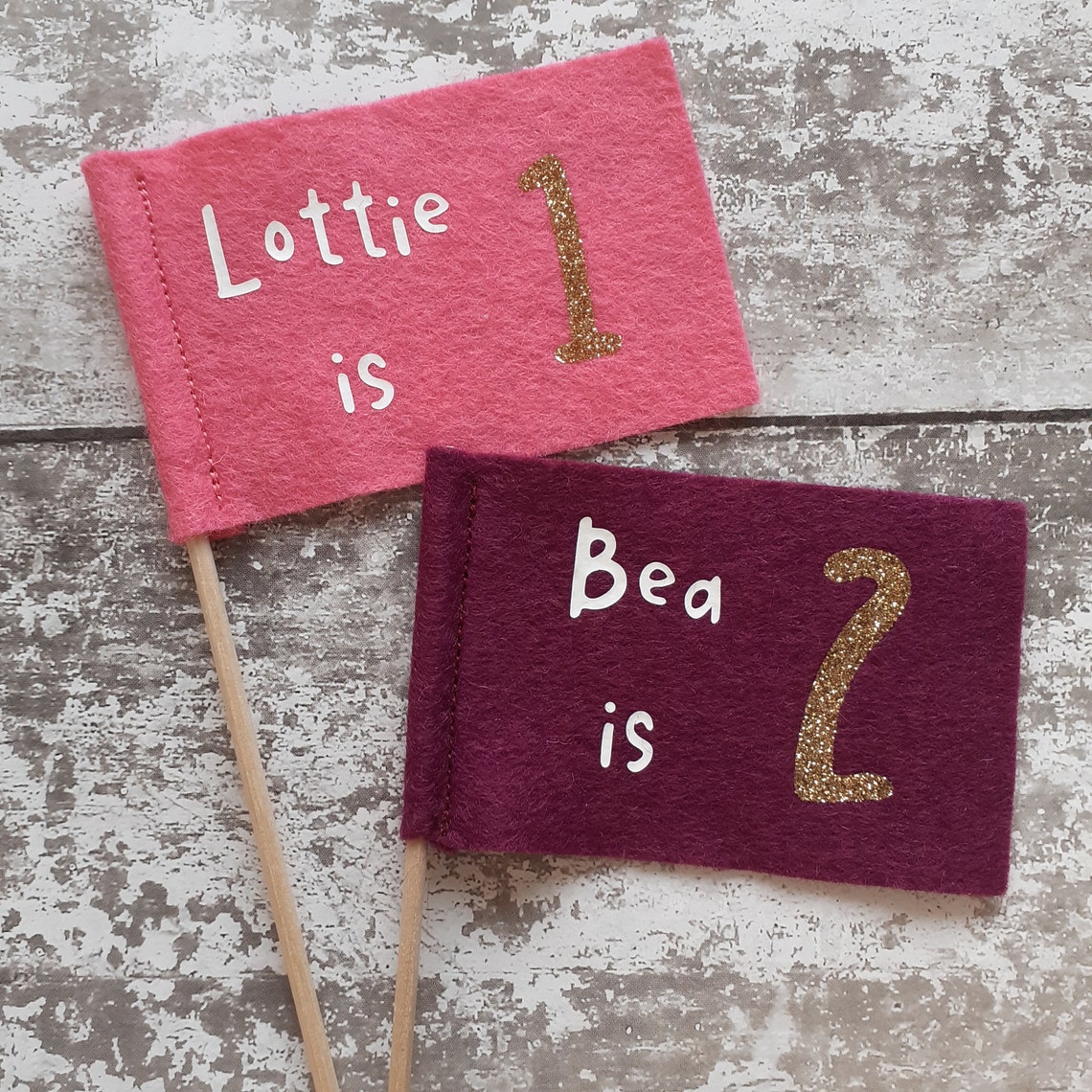 Customisable Birthday Celebration Flags, Personalised Mini Felt Flags ...