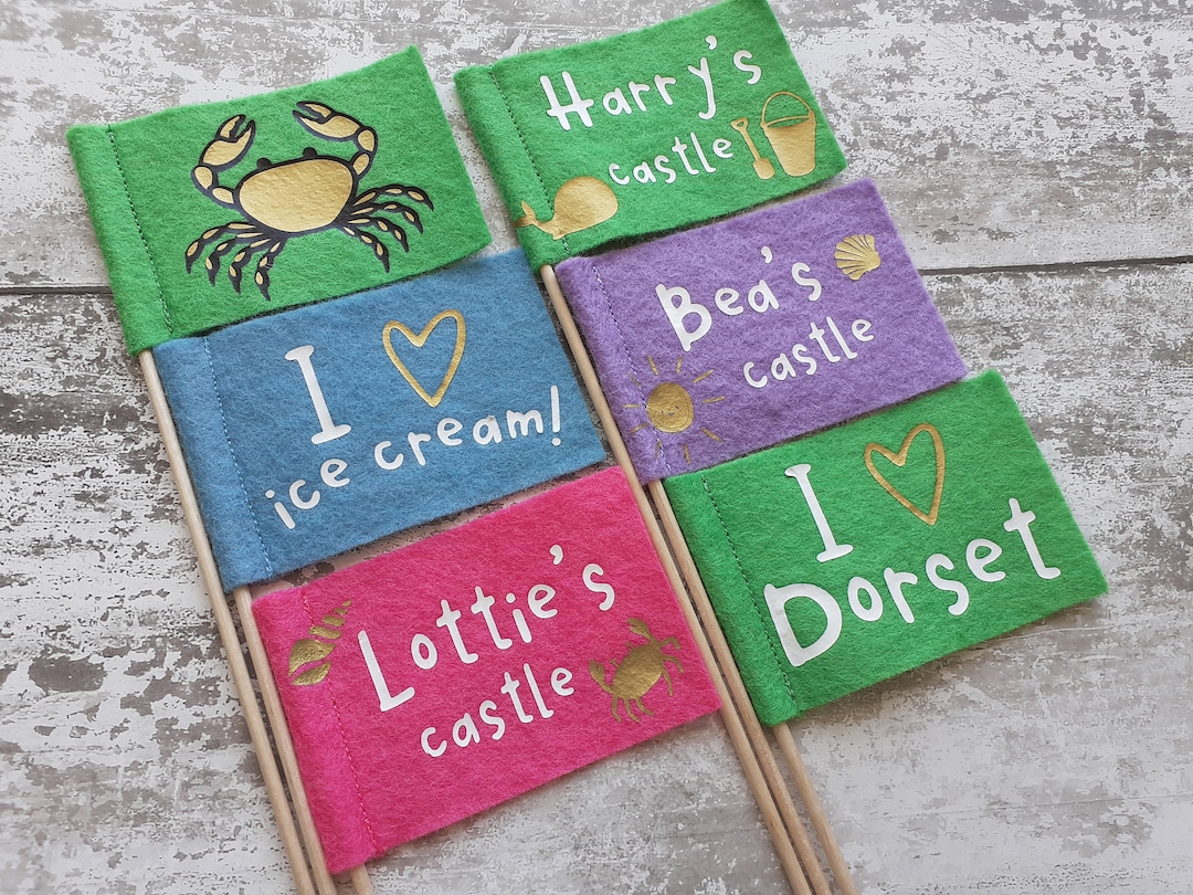 Sandcastle Flags, Personalised Mini Felt Flags, Beach Flags, Sandcastle ...
