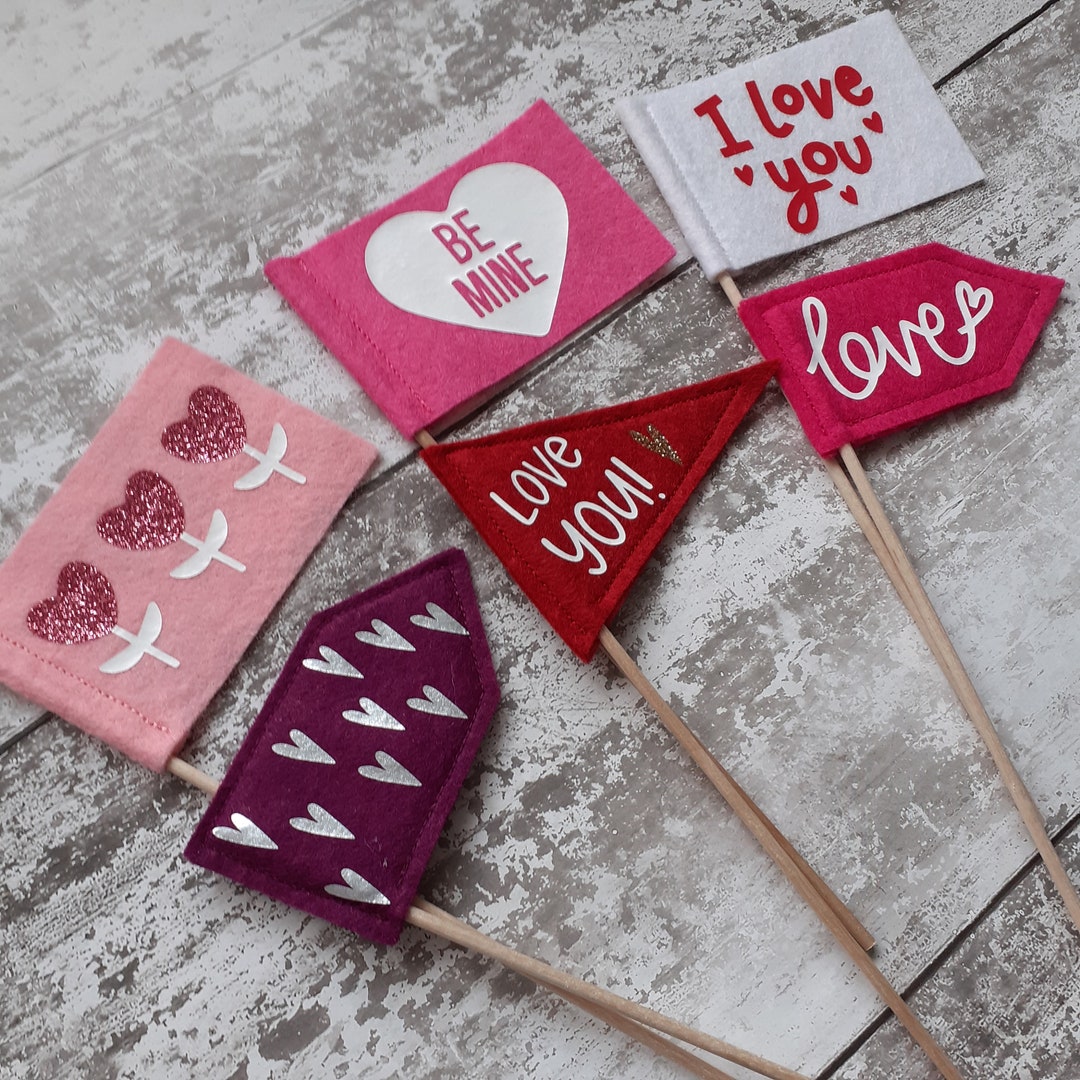 Mini Valentines Flag Decorations, Mini Felt Flag Decorations, Cute ...