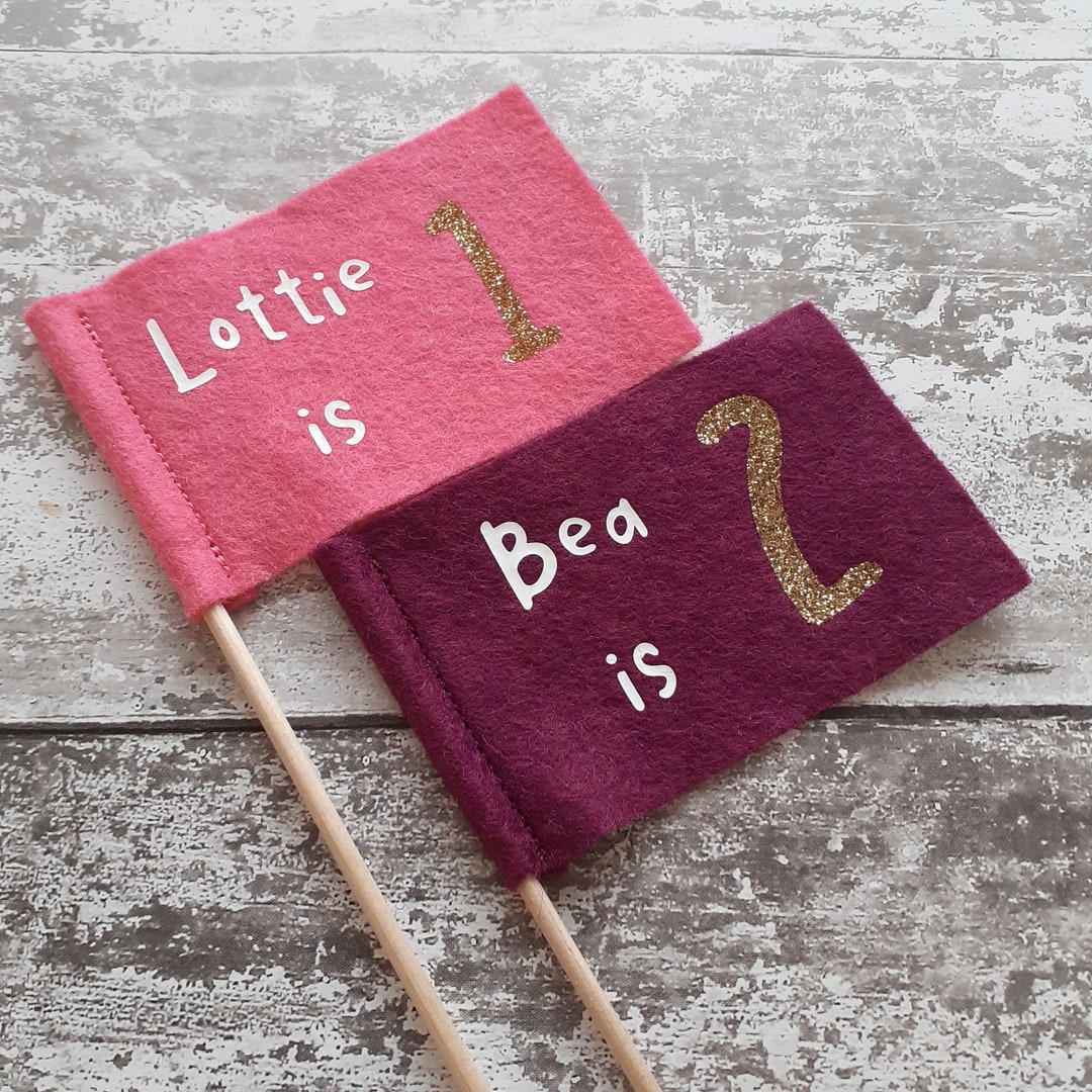 Customisable Birthday Celebration Flags, Personalised Mini Felt Flags ...