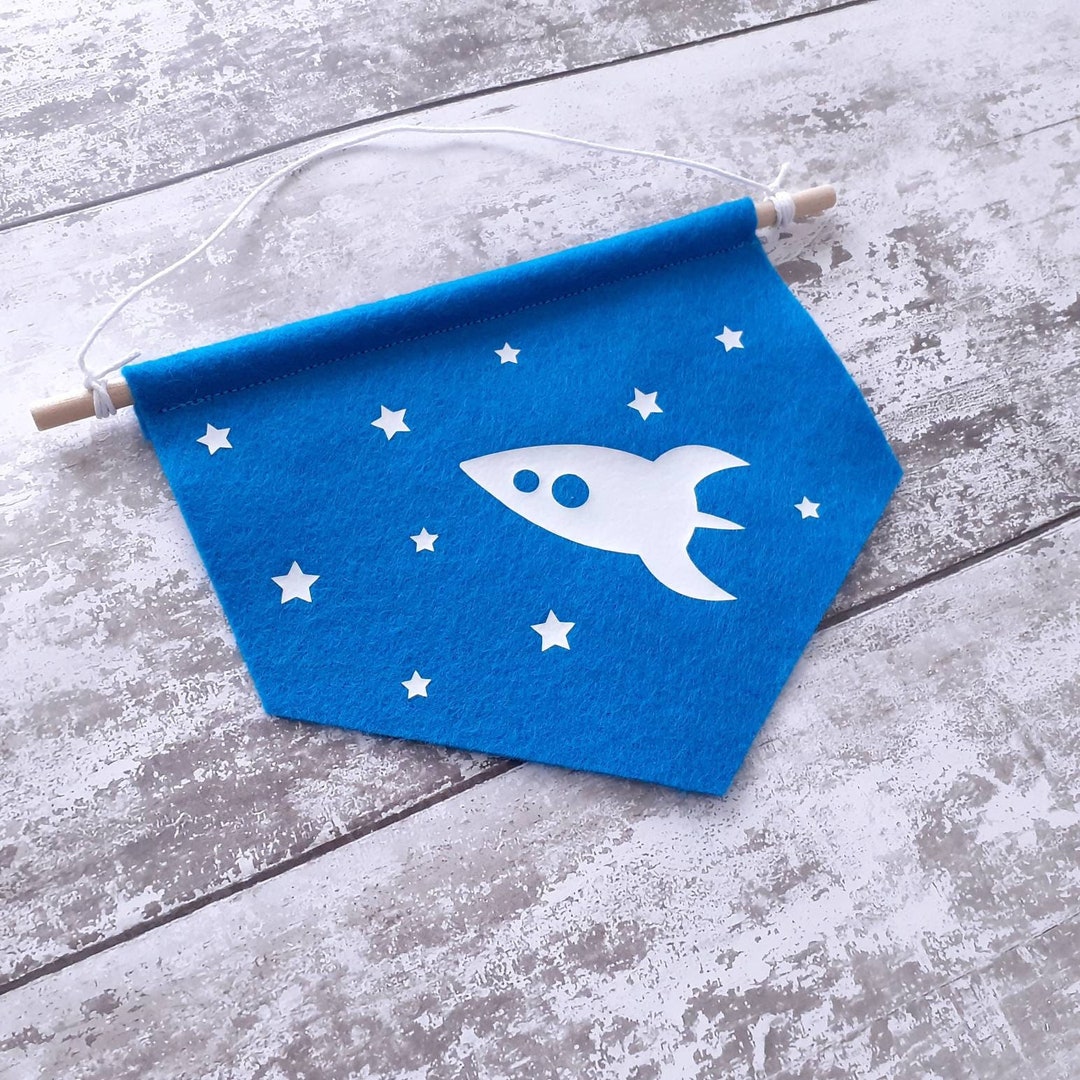 Rocket Felt Banner, Space Themed Wall Hanging, Glow in the Dark, Kids ...