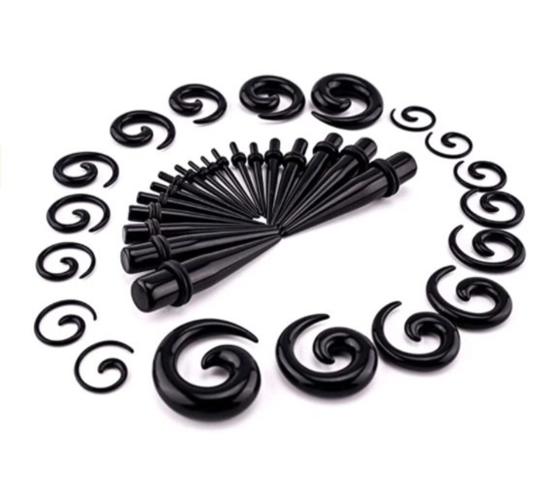 Black Ear Gauging Kit Spiral Tapers and Plugs Spot Spiral Ear | Etsy