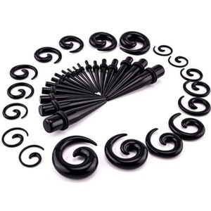 Black Ear Gauging Kit Spiral Tapers and Plugs Spot Spiral Ear ...
