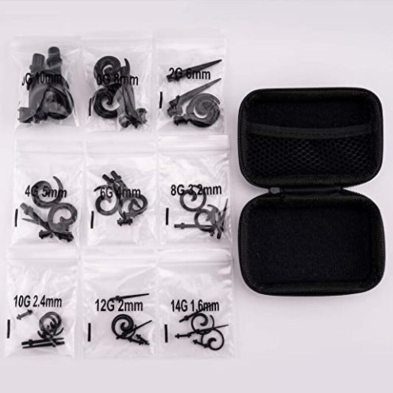 Black Ear Gauging Kit Spiral Tapers and Plugs Spot Spiral Ear | Etsy