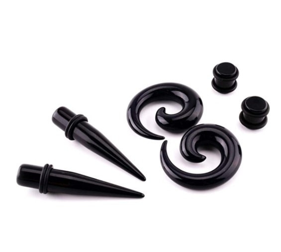 Black Ear Gauging Kit Spiral Tapers and Plugs Spot Spiral Ear | Etsy