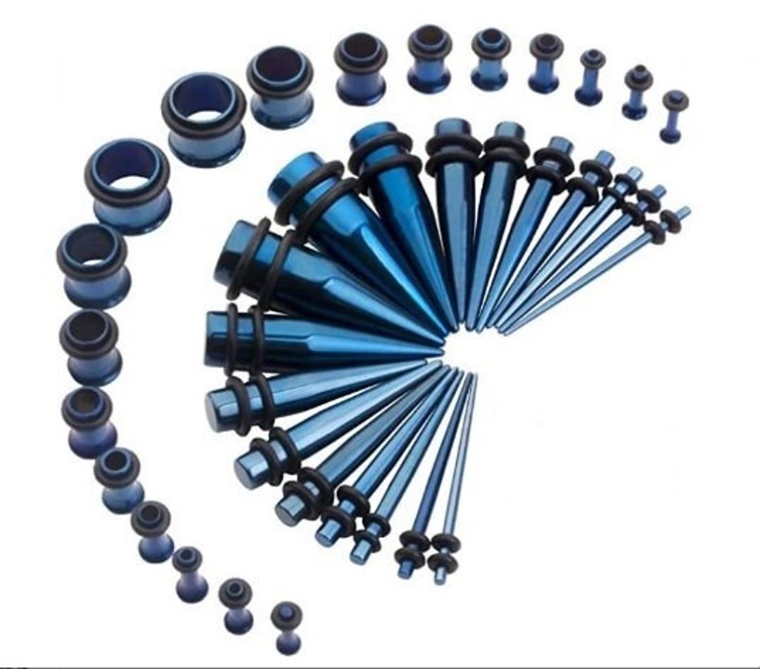 Blue Ear Stretching Kit Surgical Stainless Steel Tapers With Plugs Set ...