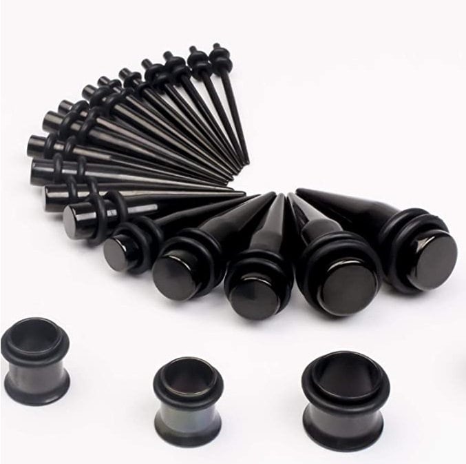 Black Stainless Steel Tapers with Plugs Set Ear Stretching Kit | Etsy