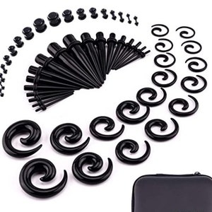 Black Ear Gauging Kit Spiral Tapers and Plugs Spot Spiral Ear ...