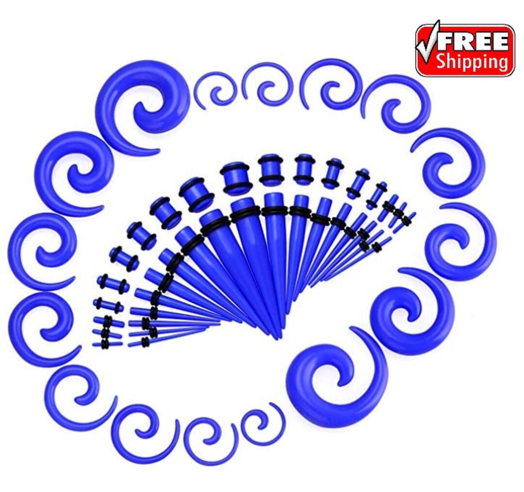 BLUE Ear Gauging Kit Spiral Tapers With Plugs Spot Spiral Ear ...
