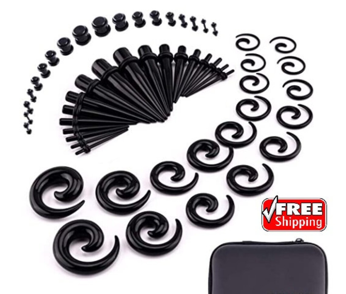 Black Ear Gauging Kit Spiral Tapers and Plugs Spot Spiral Ear | Etsy