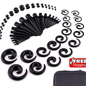 Black Ear Gauging Kit Spiral Tapers and Plugs Spot Spiral Ear ...