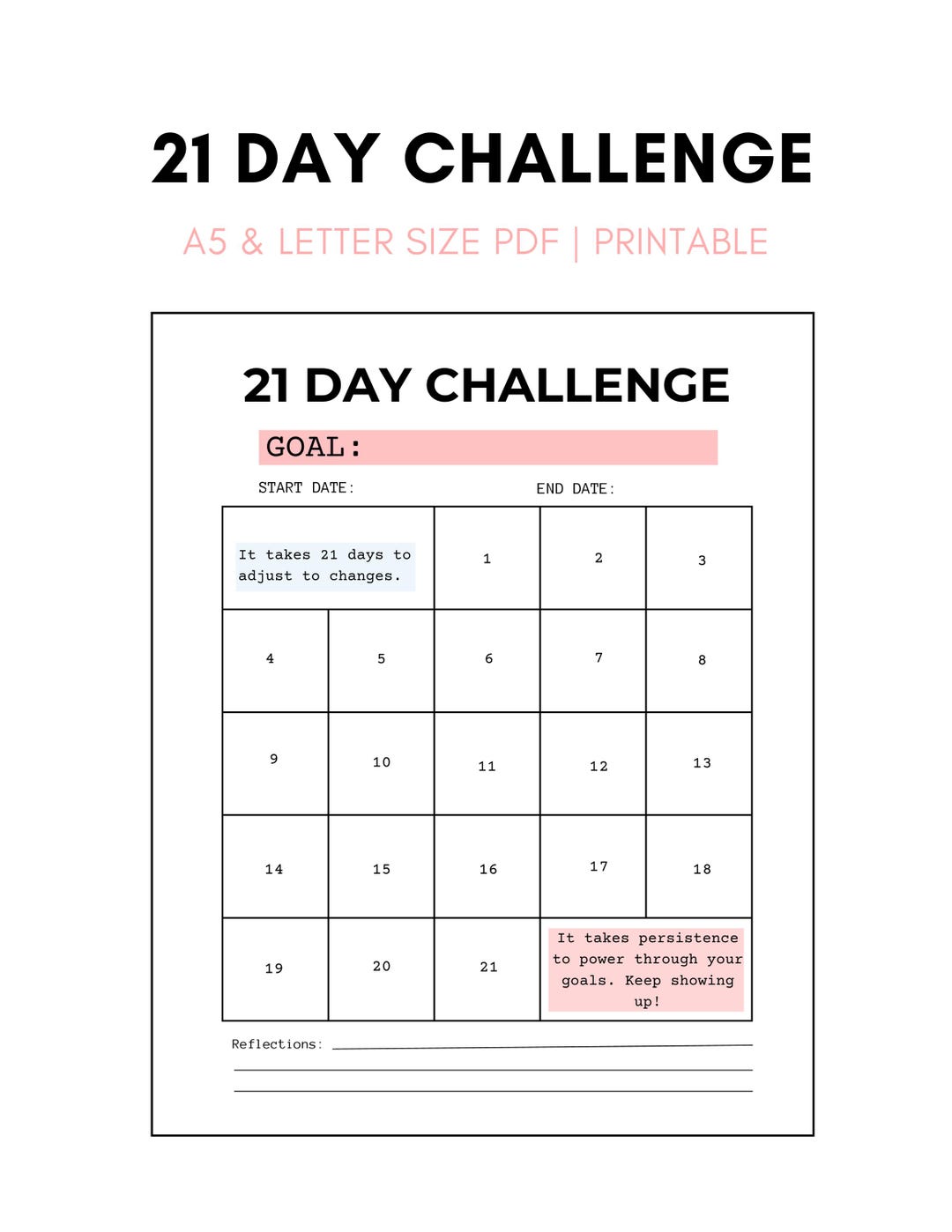 21 Day Challenge Habit Starter Tracker Downloadable Printable File - Etsy